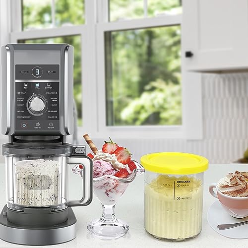 CUTIECLUB 4 Ice Cream Pint Containers 24oz and Lids for Ninja Creami NC500 NC501 Series Deluxe ice Cream Makers, and 12 Pack 5 oz Square Clear Plastic Dessert Cups with Spoons Set