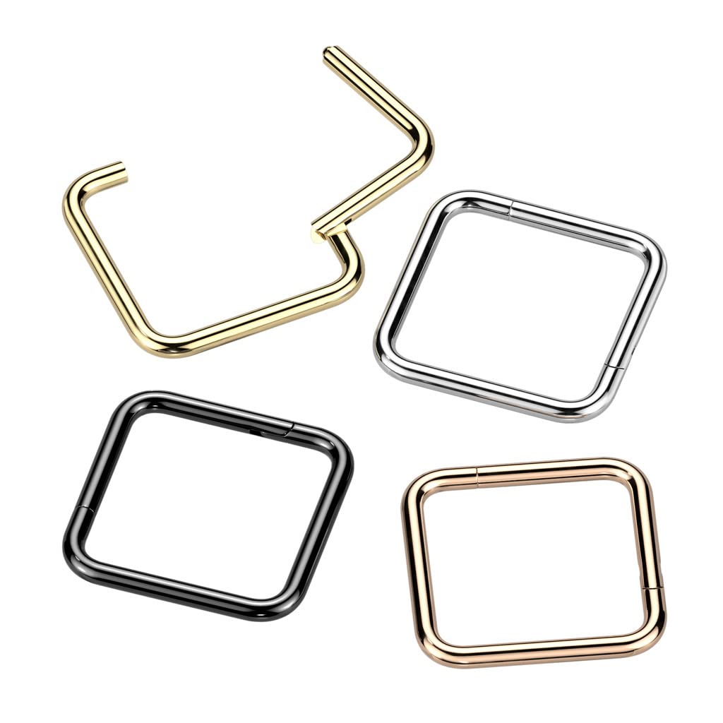 BODY DAZZ 18G-16G Square Shape Titanium Hinged Segment Ring Clicker Cartilage, Septum, Nose Piercing Jewelry (16 Gauge 8mm, Black)