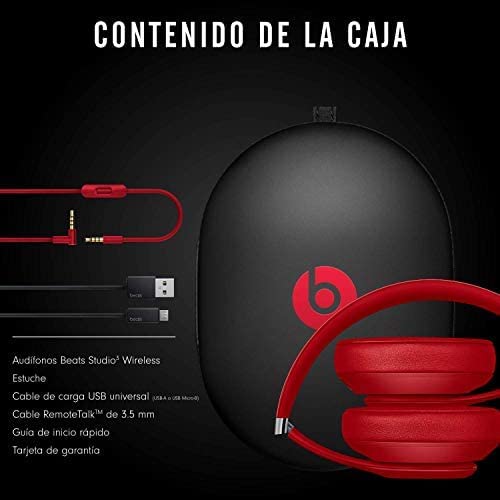 Beat Studio3 Wireless Noise Cancelling - W1 Chip, Class 1 Bluetooth, 22 Hours of Listening Time, Built-in Microphone (Red)