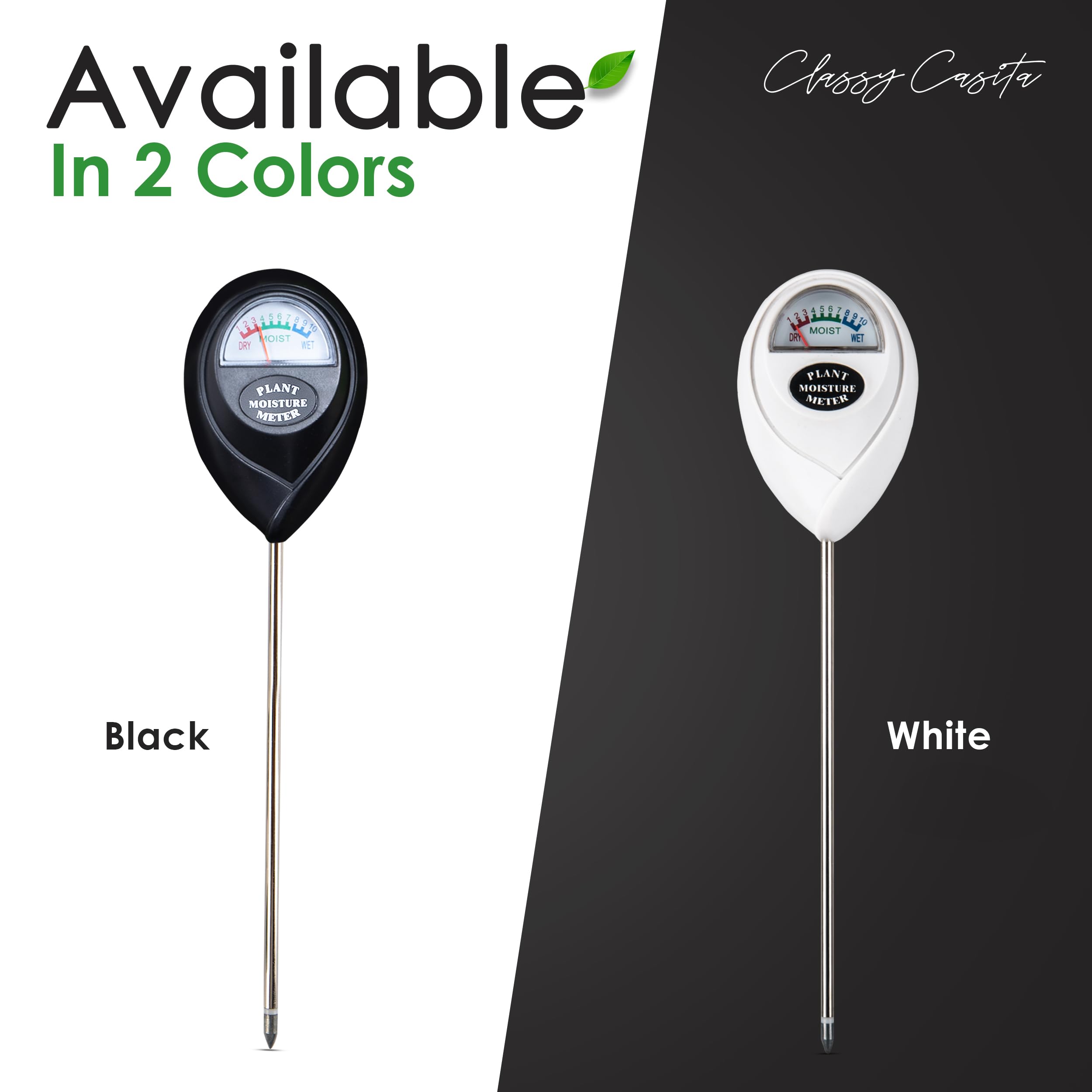 Classy Casita Soil Moisture Meter: Houseplant Care with eBook - Hydrometer Sensor For Plants - Essential Moisture Meter for Indoor & Outdoor Plants - Gardening Gadgets & Houseplant Accessories - White