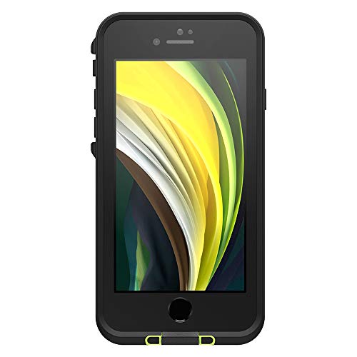 LifeProof iPhone SE (2nd gen - 2020) and iPhone 8/7 (NOT PLUS) FRĒ Series Case - NIGHT LITE (BLACK/LIME), waterproof IP68, built-in screen protector, port cover protection, snaps to MagSafe