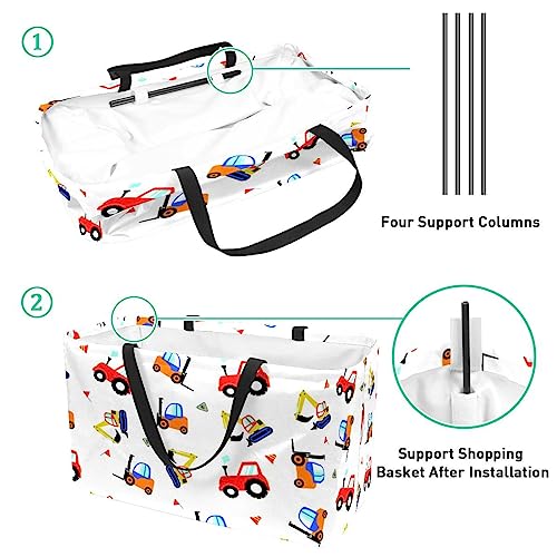 Cartoon Vehicle Full Print Large Capacity Laundry Organizer Tote Bag - Reusable and Foldable Oxford Cloth Shopping Bags