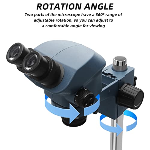 HengTianMei ZS7050 Profesional Binocular Stereo Microscope, WF10x/22 Eyepieces, 7X-50X Magnification, 0.7X-5X Objective, 72 LED Ring Light Illuminator, Adjustable Zoom and Focus Knobs