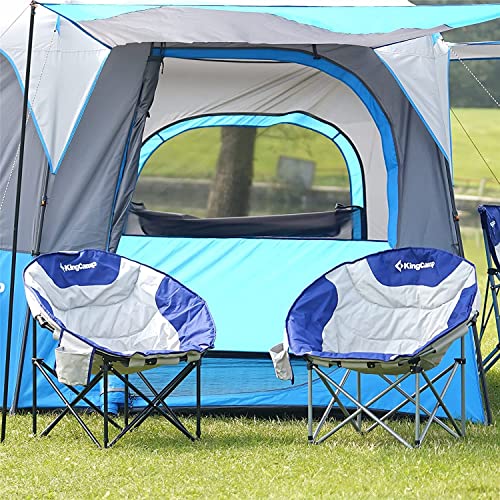 KingCamp Oversize Padded Moon Saucer Leisure Cooler Bag and Cup Holder, Portable Heavy Duty Folding Chair for Outdoor Camping, Picnic, Fishing, Lawn, Black/MediumGrey, ONE Size