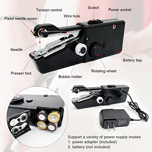 Hand Sewing Machine, Handheld Sewing Machine Mini Portable Cordless, Perfect for Adults, Beginners, Kids DIY, Home and Travel Sewing, Wooden Sewing Box with 153 Sewing Supplies