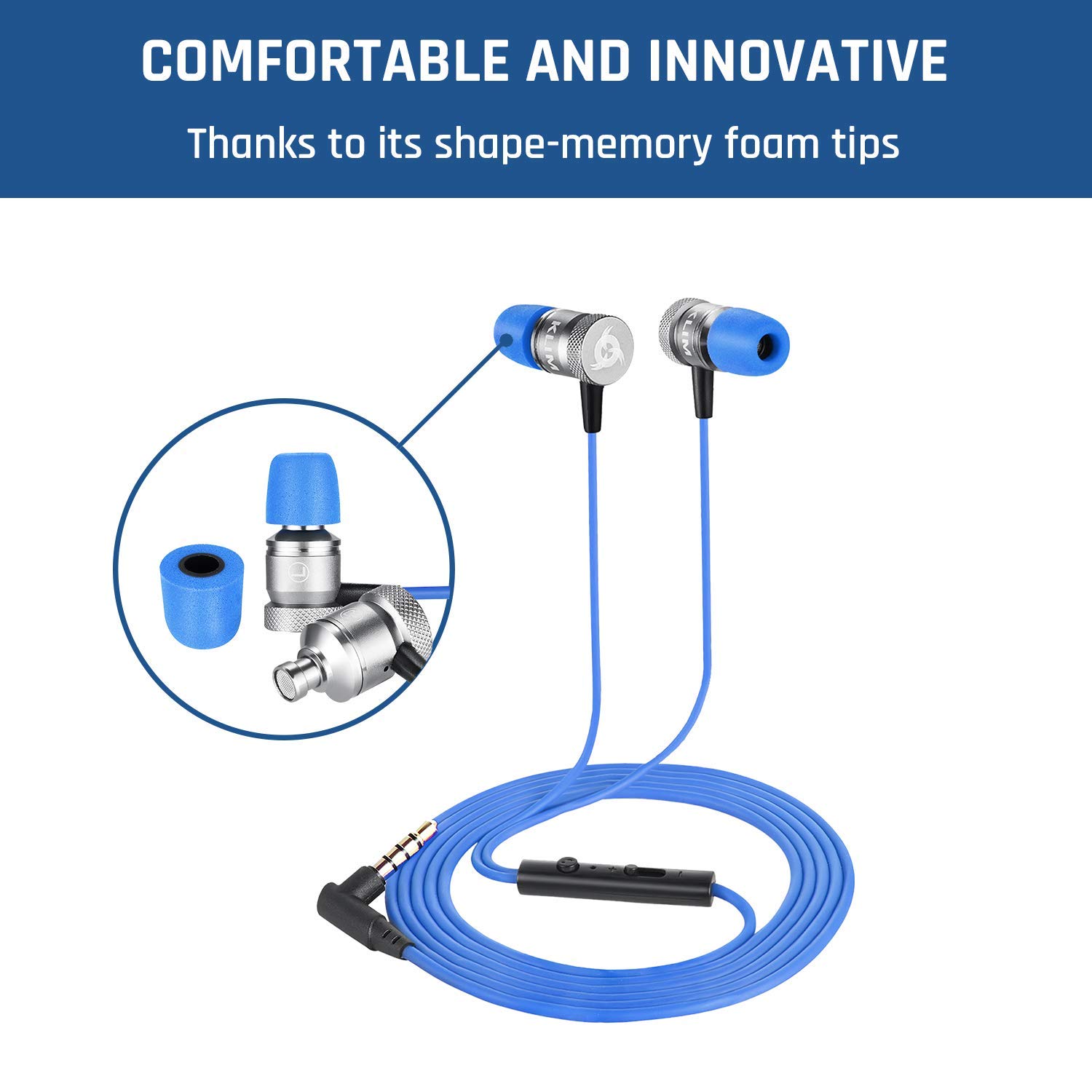 KLIM Fusion Earbuds with Microphone - New - Innovative: in-Ear with Memory Foam - Long-Lasting Wired Ear Buds - Earphones with Mic and 3.5mm Jack - Green