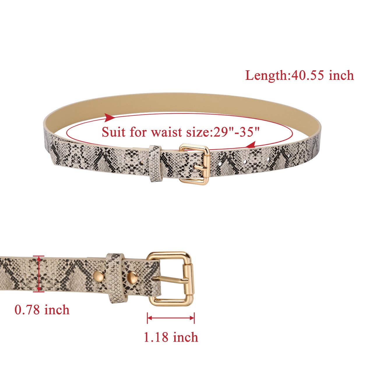 Ayliss Womens Belts Snakeskin PU Leather Waist Belt for Jeans (White)