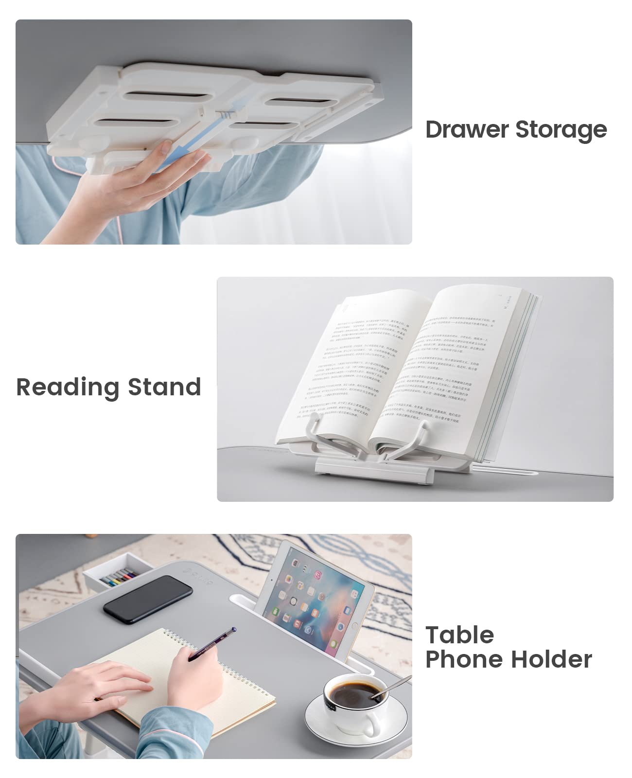 Bed Desk for Laptop, ORICO Foldable Laptop Stand Adjustable Laptop Desk with Storage Drawer for Eating, Working, Writing, Gaming, Drawing