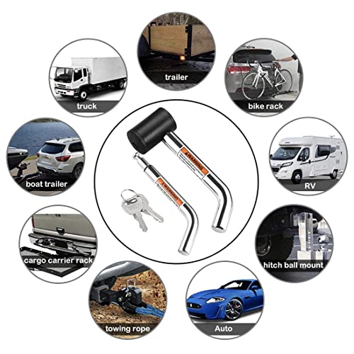 CZC AUTO Hitch Receiver Pin Lock, Right Angle 1/2" and 5/8" Dual Pins for Class I II III IV 1-1/4" 2" and 2-1/2" Receiver, Compatible with Bike Rack Tray Ball Tow Rope for Trailer Truck Car Boat