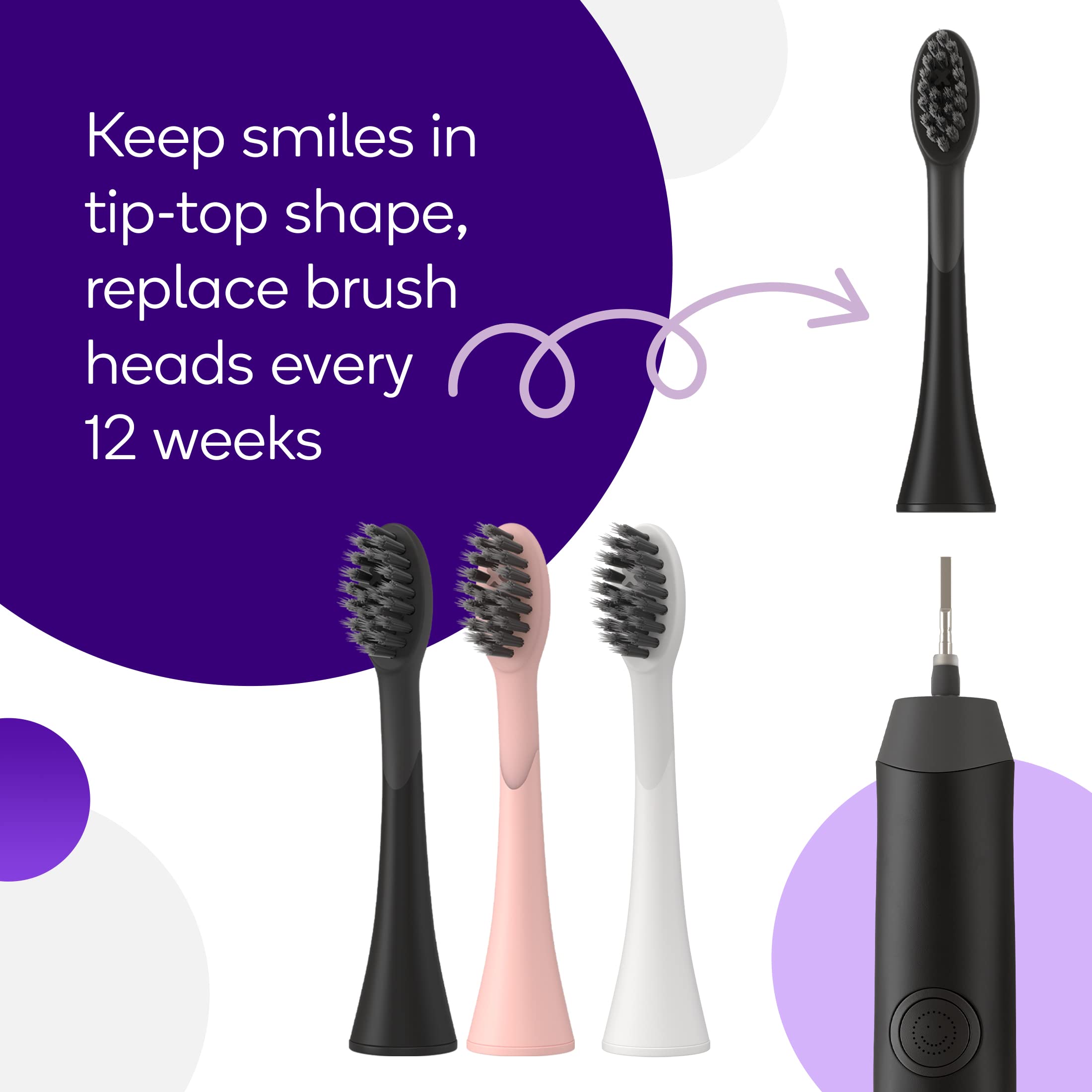 Burst Electric Toothbrush Essentials Set – Oral Care Bundle with Sonic Toothbrush (Black Color), 4 Replaceable Brush Heads (1 Year Supply) & Travel Case – Gift Set for Men & Women