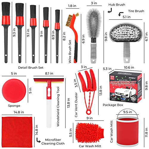 DIYSELF 17-Piece Professional Car Detailing Kit, Detailing Brush Set, Car Interior Detailing Kit, Car Detailing Brushes for Auto Repair Shop, Home
