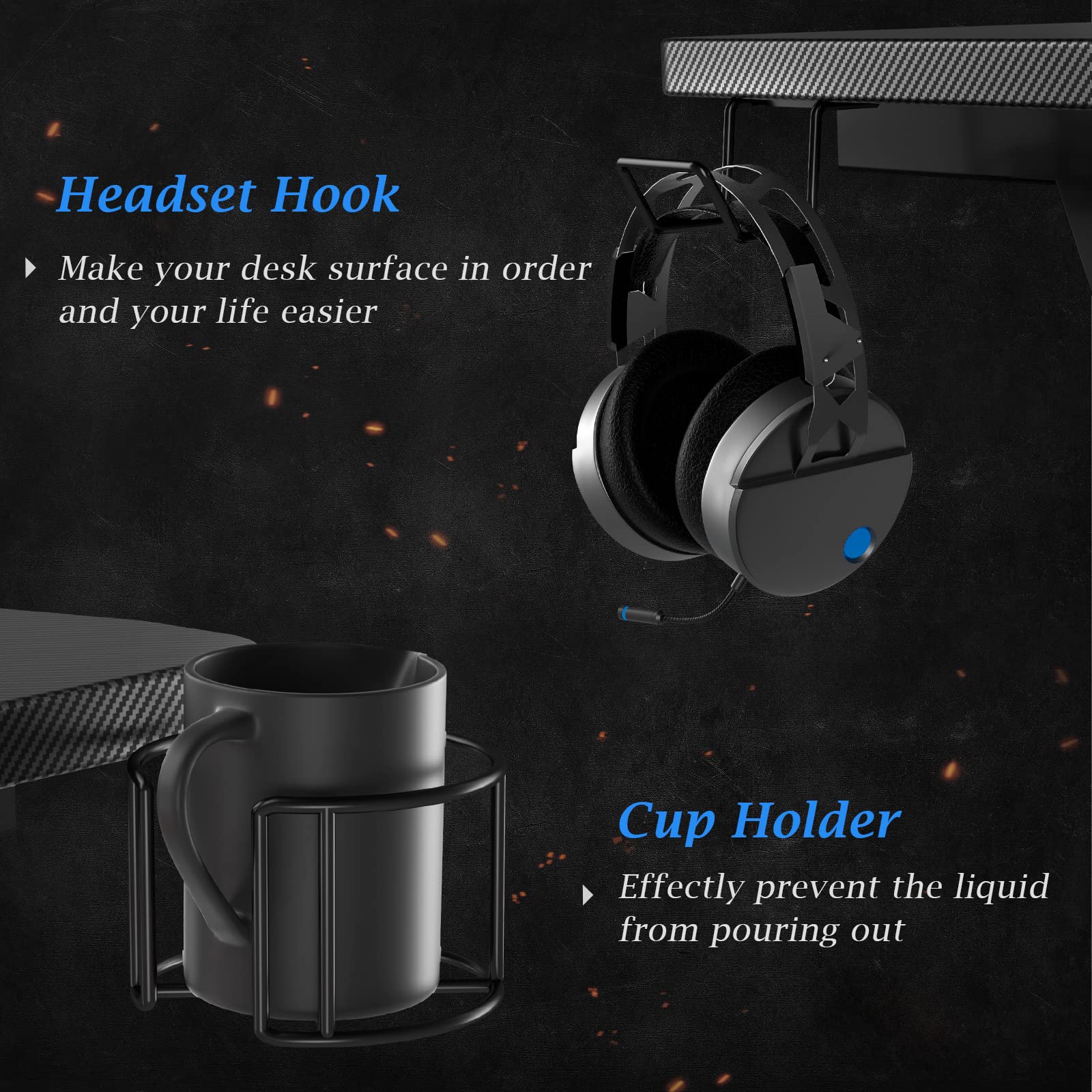 LUCKRACER Gaming Desk,39 Inch Gaming Table,K Shaped Computer Desk with Monitor Stand,Home Office Desk with Hook,CD/Gamepad Holder,Cup Holder and Speaker Holders Blue