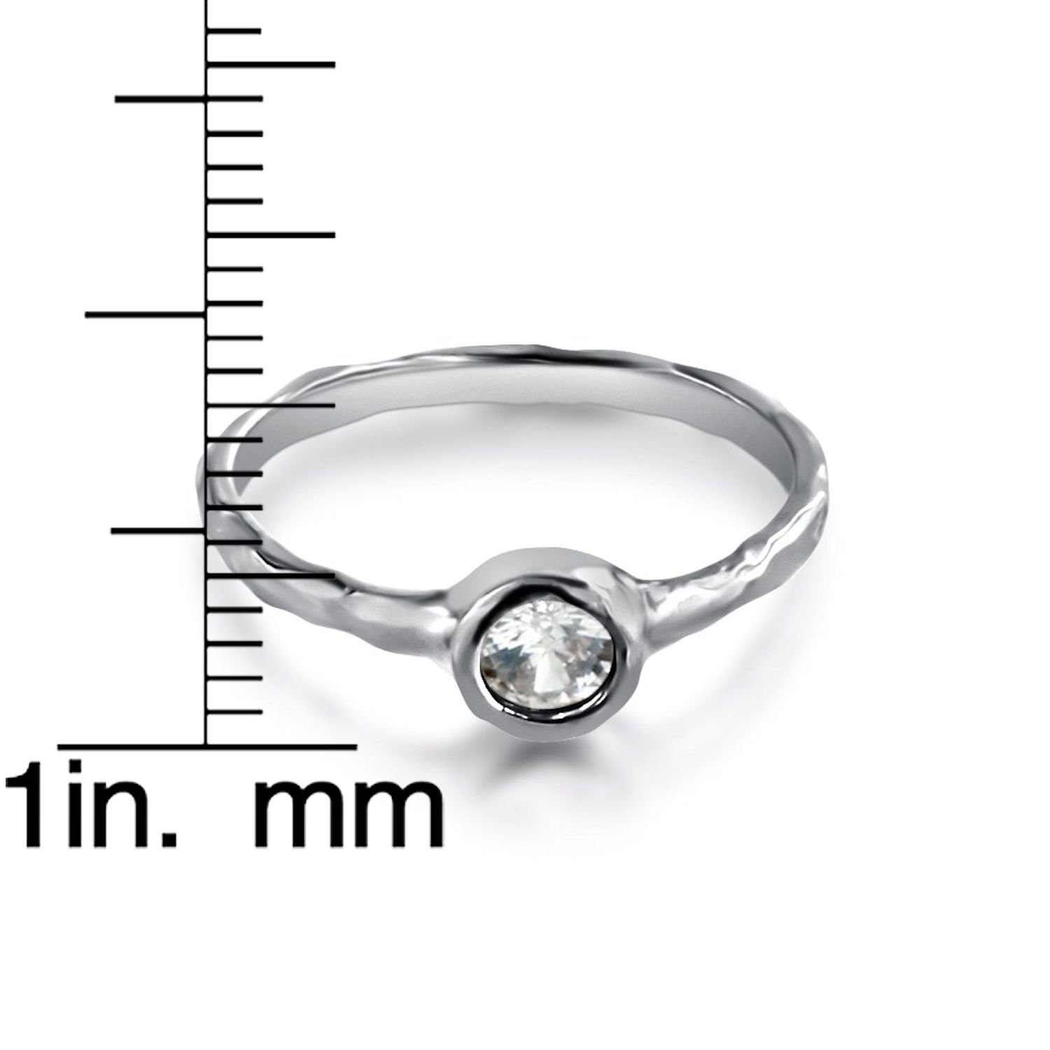 Azaggi Sterling Silver Handcrafted Textured Stackable Ring With Cubic Zirconia (sterling-silver, 8)