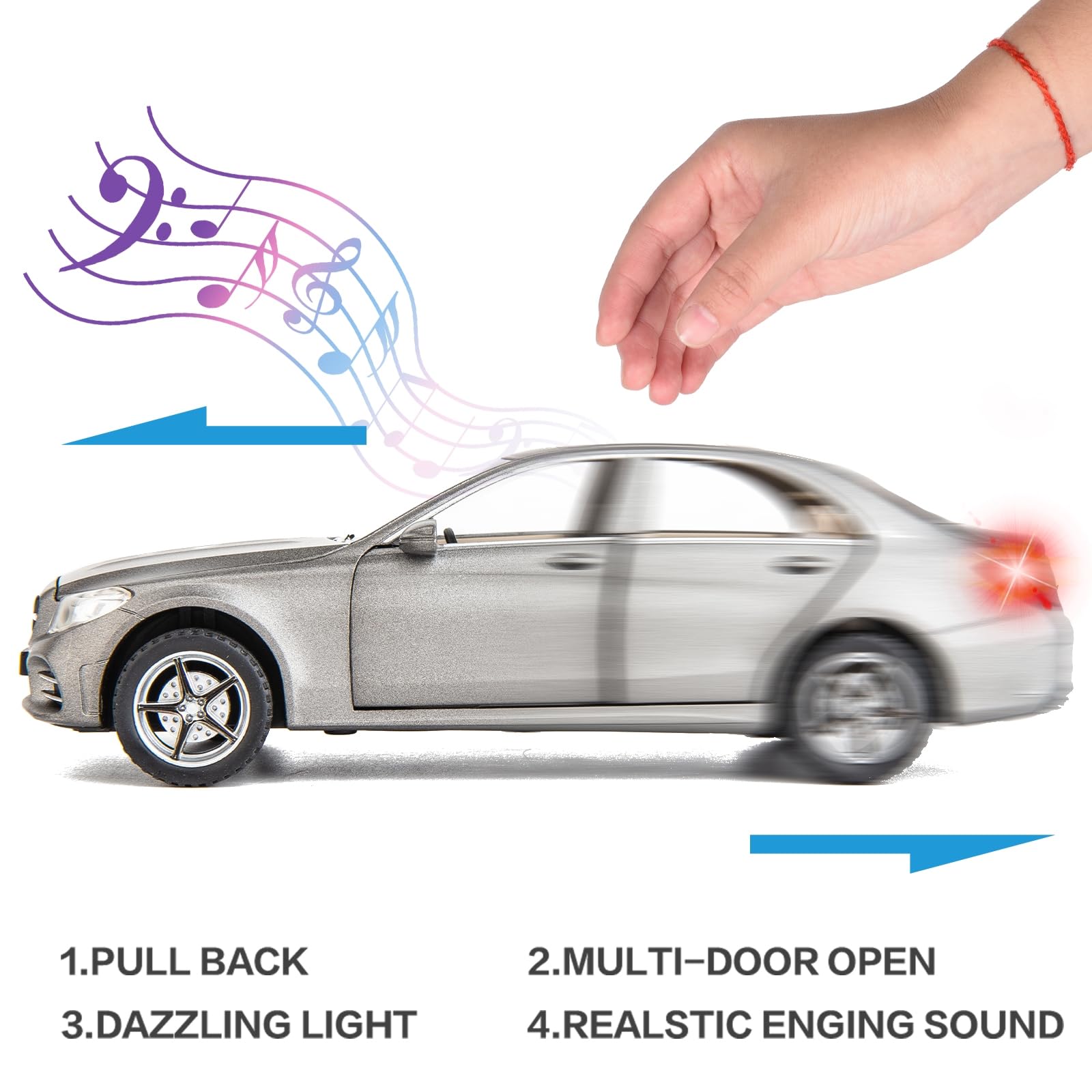 BDTCTK C260L 1:32 Model Car, Diecast Zinc Alloy Pull Back Toy Car with Sound and Light for Kids Boys Girls Red