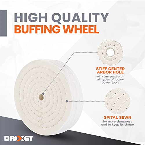 Buffing Wheels for Bench Grinder - 6 Inch Extra Thick Buffing Wheel Fine Cotton Sewn Rigid Treated Spiral with a 1/2” Center Arbor Hole - 80 Ply Polishing Wheel for Bench Grinder – by Drixet