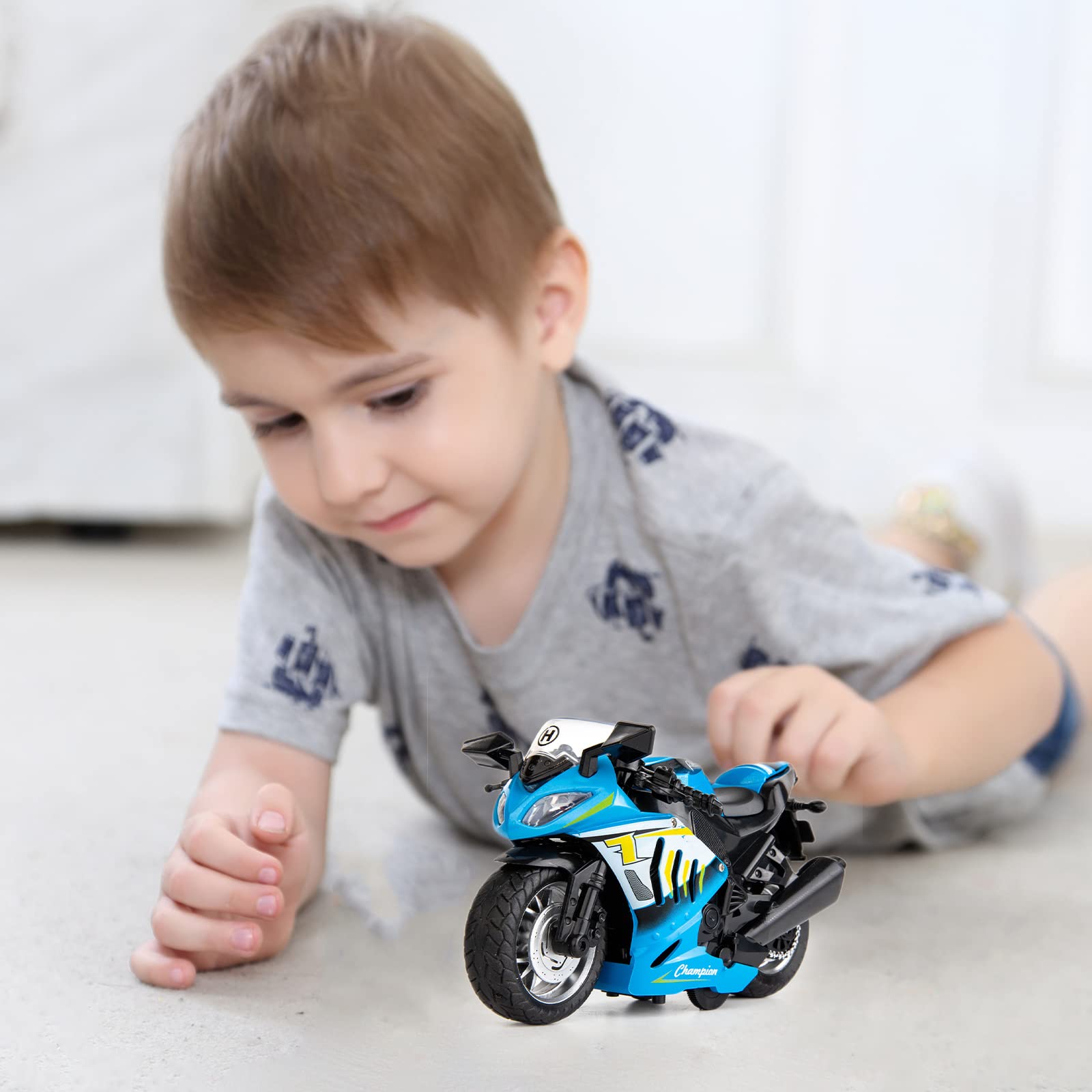 BDTCTK Compatible for 1:12 Kawasaki Motorcycle Model, DieCast Mini Toy Motorcycle, Pull Back Toy Cars with Sound and Light, Motorcycle Collection for Boys Kids,Gift Blue