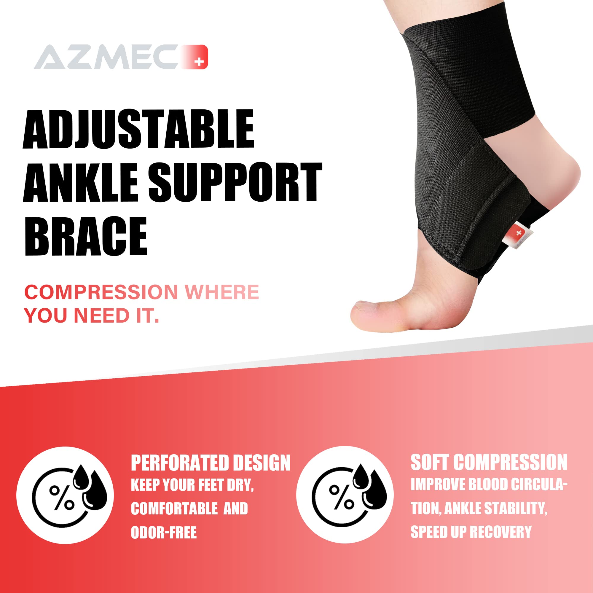 Azmec Ankle Brace for Sprained Ankle – Adjustable Ankle Wrap for Sprains, Strains, Inflammation, Swelling, Pain, Ankle Braces for Women and Men - (Large)