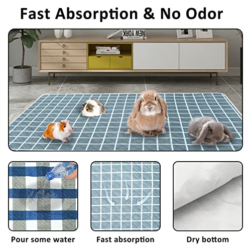 Fhiny 2 PCS Guinea Pig Cage Liner Plaid Washable Guinea Pig Bedding Reusable Small Pet Pee Pads Fast Absorbent Waterproof Anti Slip for Rabbits Bunny Hamsters or Other Small Animals