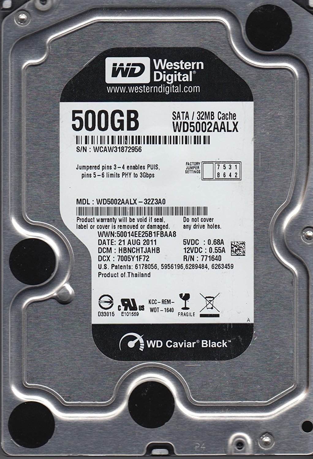 Western Digital 500 GB WD Black SATA III 7200 RPM 32 MB Cache Bulk/OEM Desktop Hard Drive