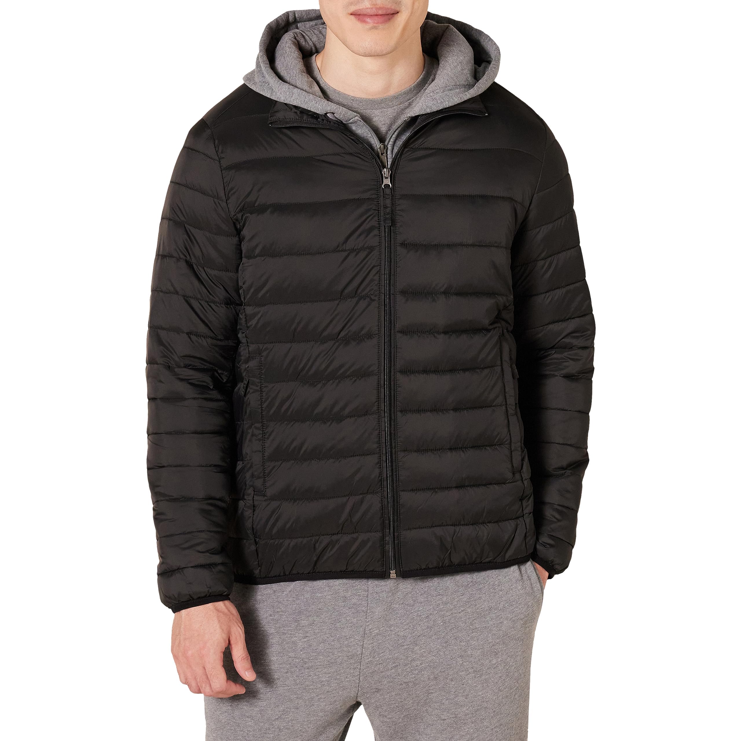 Amazon Essentials Men's Packable Lightweight Water-Resistant Puffer Jacket (Available in Big & Tall), Grey, Medium