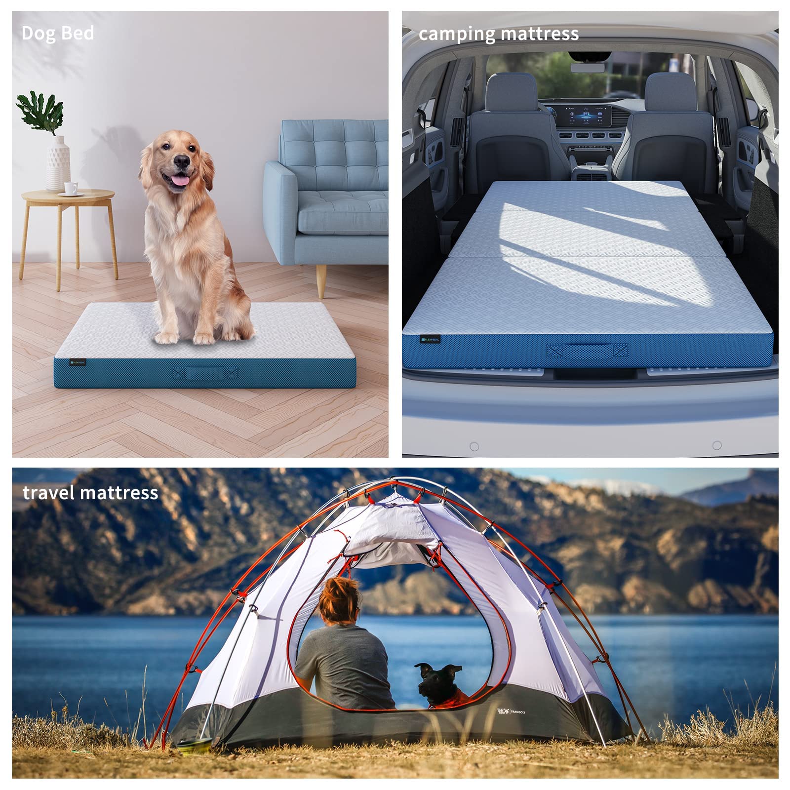FlexPedic Tri Folding Mattress, Tri-fold Memory Foam Mattress Pressure-Relief, Gel-Infused Foldable Mattress with Washable Cover, Portable Bed Tri Fold Mat RV Bunk Camping, Queen Size 4 Inch