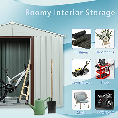 GLANZEND 8 X 4 Feet Outdoor Storage Shed, Metal Utility Tool Shed with Waterproof Sloping Roof, Punched Vents and Sliding Lockable Doors, Garden Storage House for Backyard Lawn, White