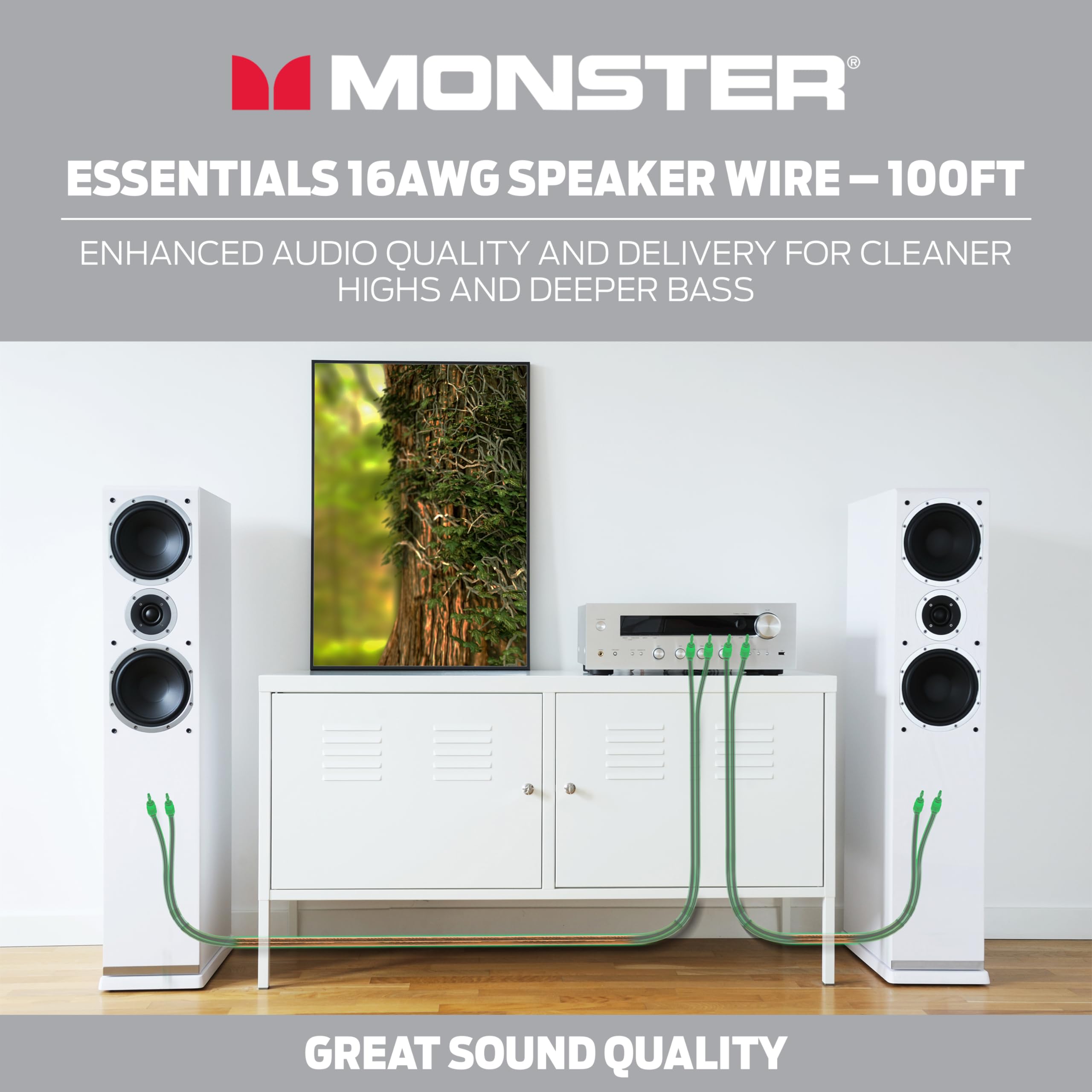 Monster Essentials High Performance Speaker Wire 16 Gauge Copper Clad Aluminum (CCA) Speaker Cable 100 FT Spool β Ideal Home Cinema Speaker Wire Cable and Car Audio Speaker Cables/Speaker Wires