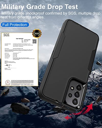 Dahkoiz Samsung Galaxy A23 5G/4G Phone Case, with Glass Screen Protector, Dust-Proof Port Cover, Magnetic Car Mount Support, Full Body Silicone Rubber Protection, Black/Black