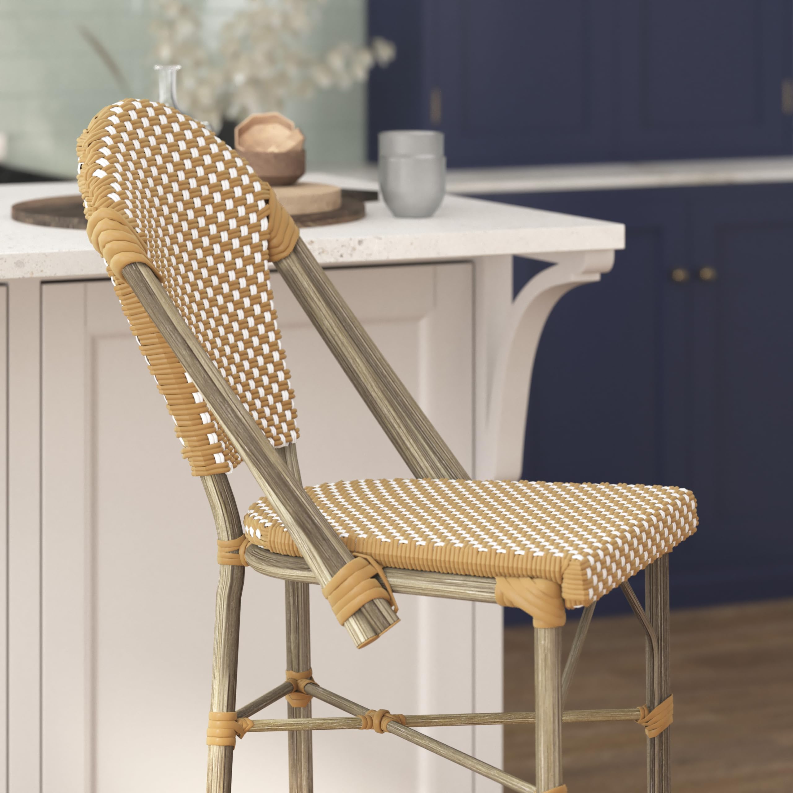 Flash Furniture Lourdes Commercial Grade Bistro Barstool, Stackable Indoor/Outdoor Dining Stool, 30"High, Natural/White & Light Natural Finish, Set of 2