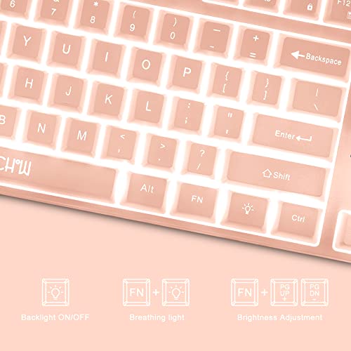 Gaming Keyboard and Mouse Pink Keyboard with White Backlit,CHONCHOW USB Wired 87key Gaming Keyboard Mini and Mouse 3600DPI,19 Keys No-Conflict, Illuminated Keys Compatible with PC/Ps4,Ps5/Xbox/Mac