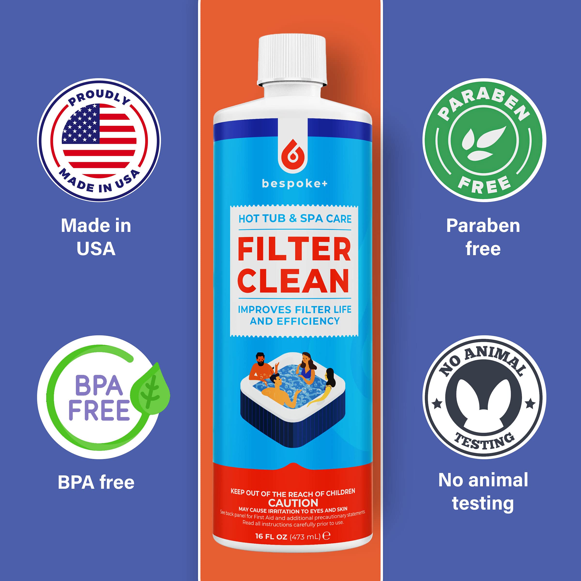 Bespoke+ Spa Filter Cleaner for Hot Tubs - 1-Hour Cartridge Filter Cleaner Soak Solution, Hot Tub Filter Cleaner Soak & Pool Filter Cleaner for Pool Cartridges | HotTub & Spa Filter Cleaner Soak 16oz