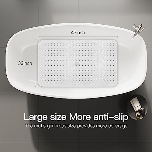 FALEJU Extra Large 47 x 32 Inch Shower Mat Non Slip, Shower and Bath Mat with Drain Holes and Suction Cups, Extra Wide Bath Tub Mat Non Slip, Bathroom Accessories, Clear