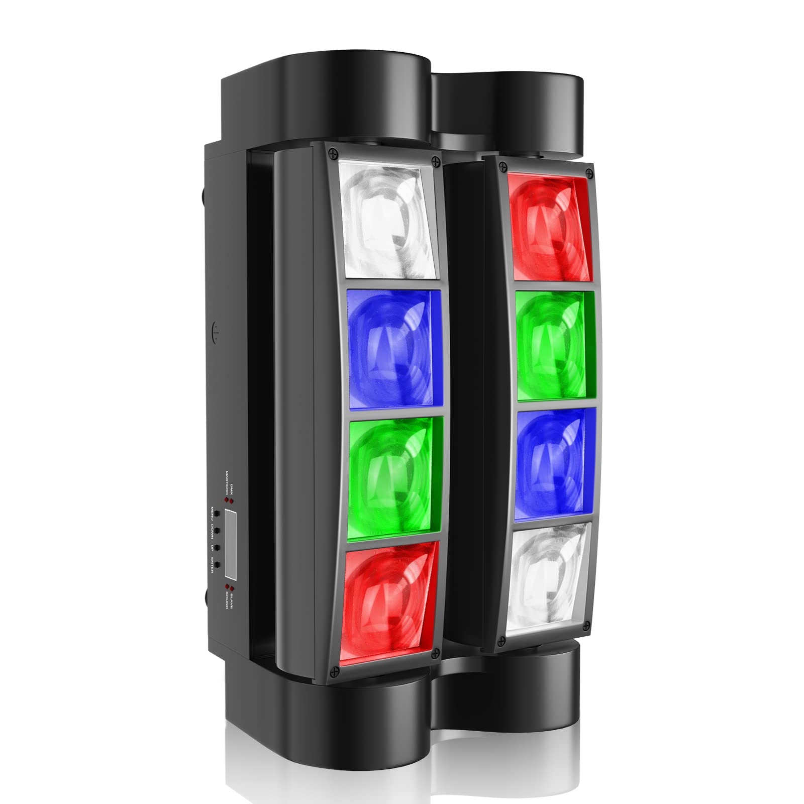 LED Stage Lighting, 8x3W LEDs Spider Moving Head Light RGBW, Beam DJ Disco Party Lights Sound Activated/DMX-512 for Parties, Bar, Church, Concert, Holiday Event, Live Show, Xmas Decorations