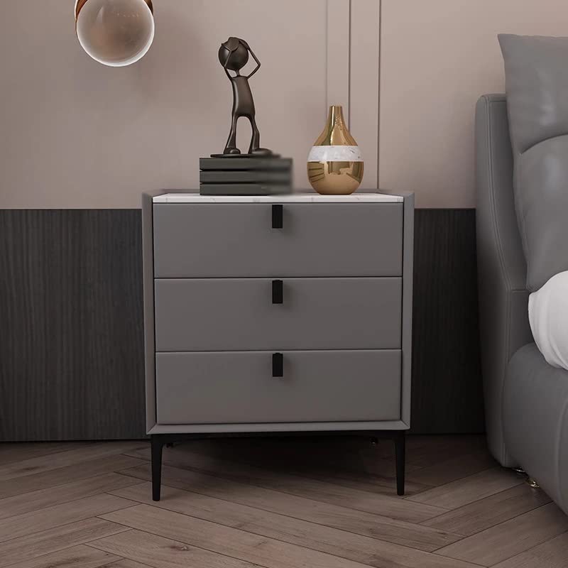 DLOETT Chevet Faux Cuir Bois Massif Pour Chambre Coucher avec tiroirs Meuble Lateral a Surface Rock