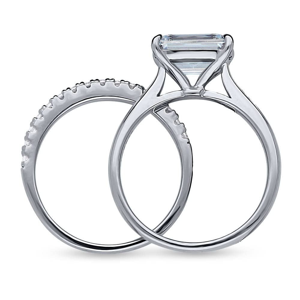 BERRICLE Sterling Silver East-West Wedding Engagement Rings Cubic Zirconia CZ Solitaire Ring Set for Women, Rhodium Plated Size 5.5