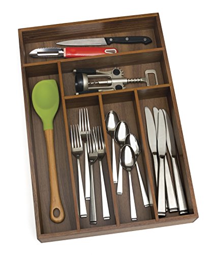 Lipper International 1078 Acacia Wood Deep Flatware Organizer with 6 Compartments, 11-3/4" x 17-1/2" x 2-1/2"