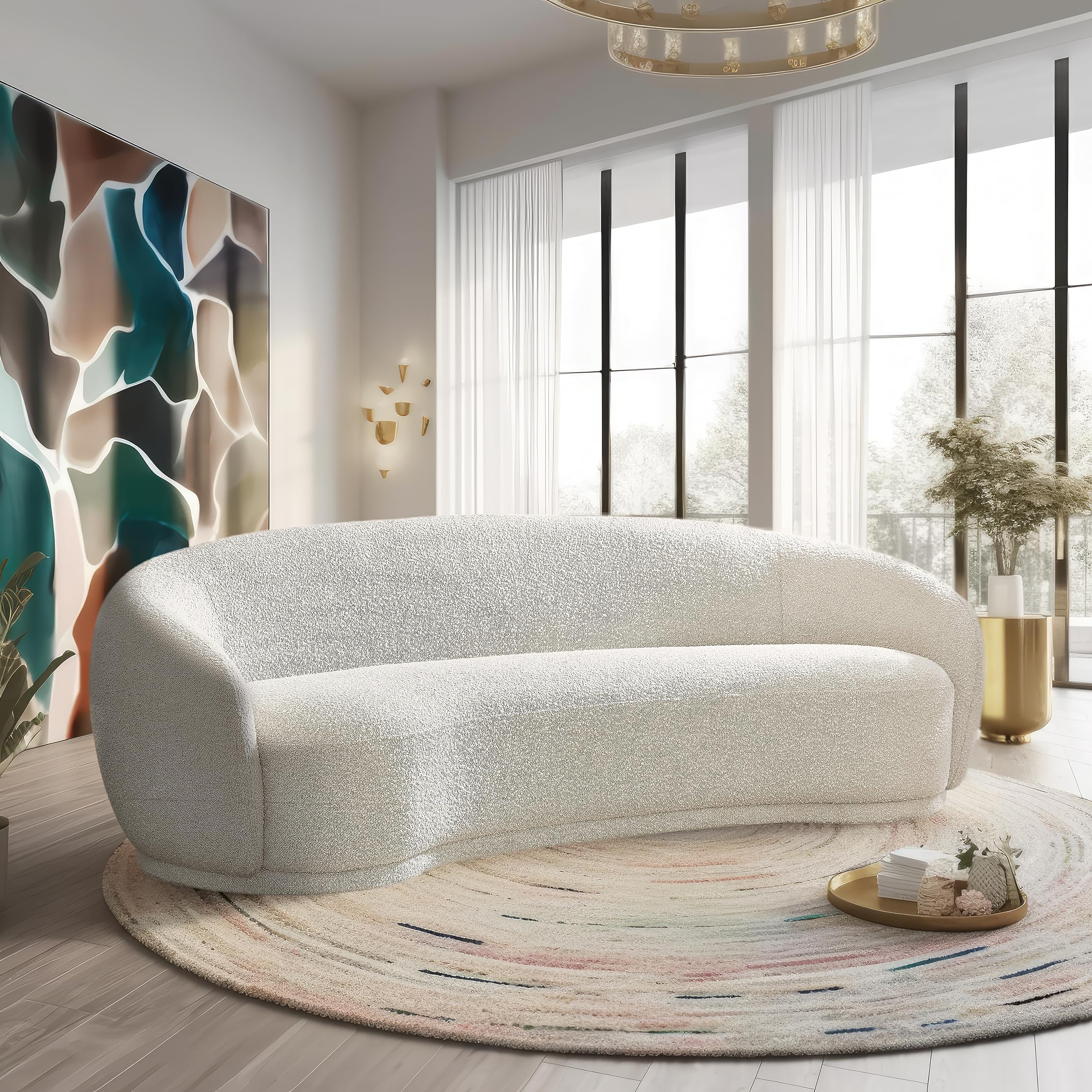 Meridian Furniture 693Cream-S Hyde Collection Modern | Contemporary Boucle Fabric Upholstered Sofa, Cream, 89.5" W x 38" D x 27.5" H