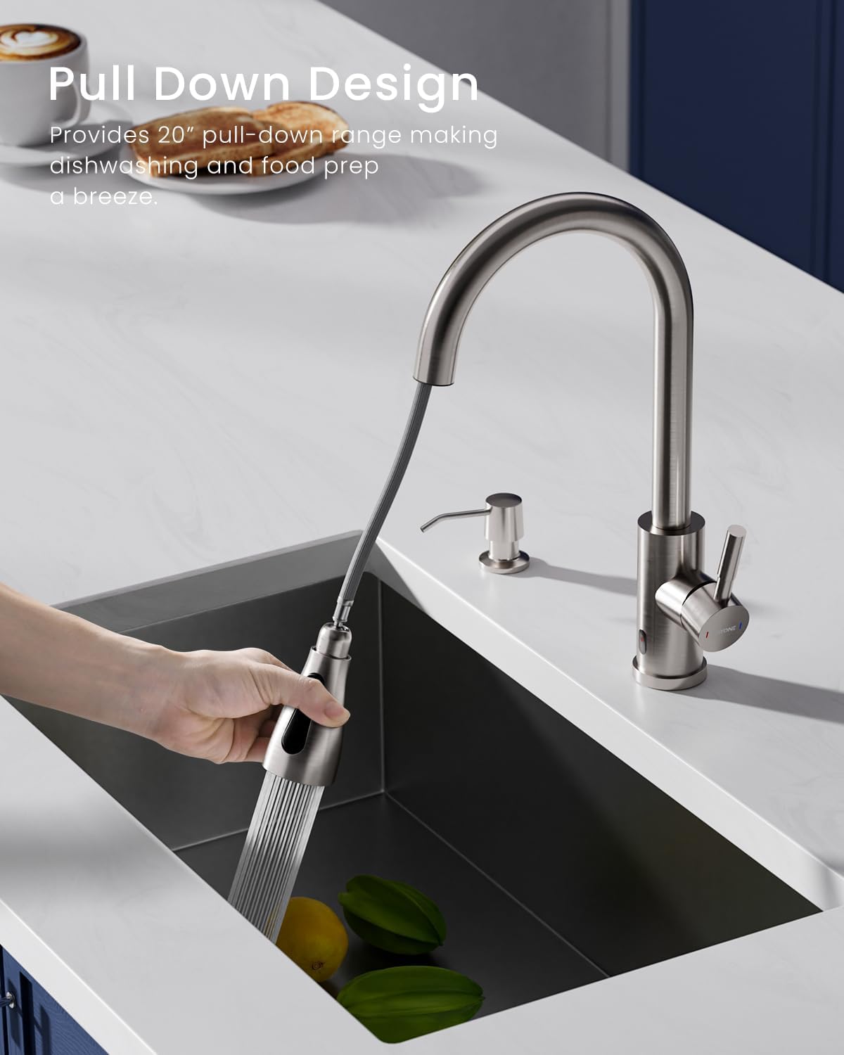 DAYONE Touchless Kitchen Sink Faucet with Soap Dispenser and Pull Down Sprayer, Stainless Steel High Arc Motion Sensor Touch Faucet for Kitchen Sink Smart Hands-Free Single Handle, Brushed Nickel
