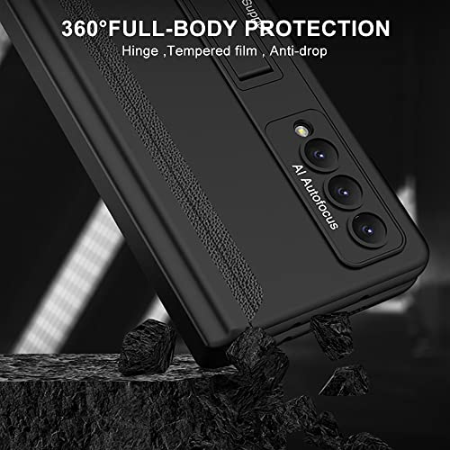 DOOTOO for Samsung Galaxy Z Fold 4 Case Magnetic Hinge Protection Built-in S Pen Holder with Front Glass Kickstand All-Inclusive PC Shockproof Case for Samsung Z Fold 4 5G 2022 (Black)