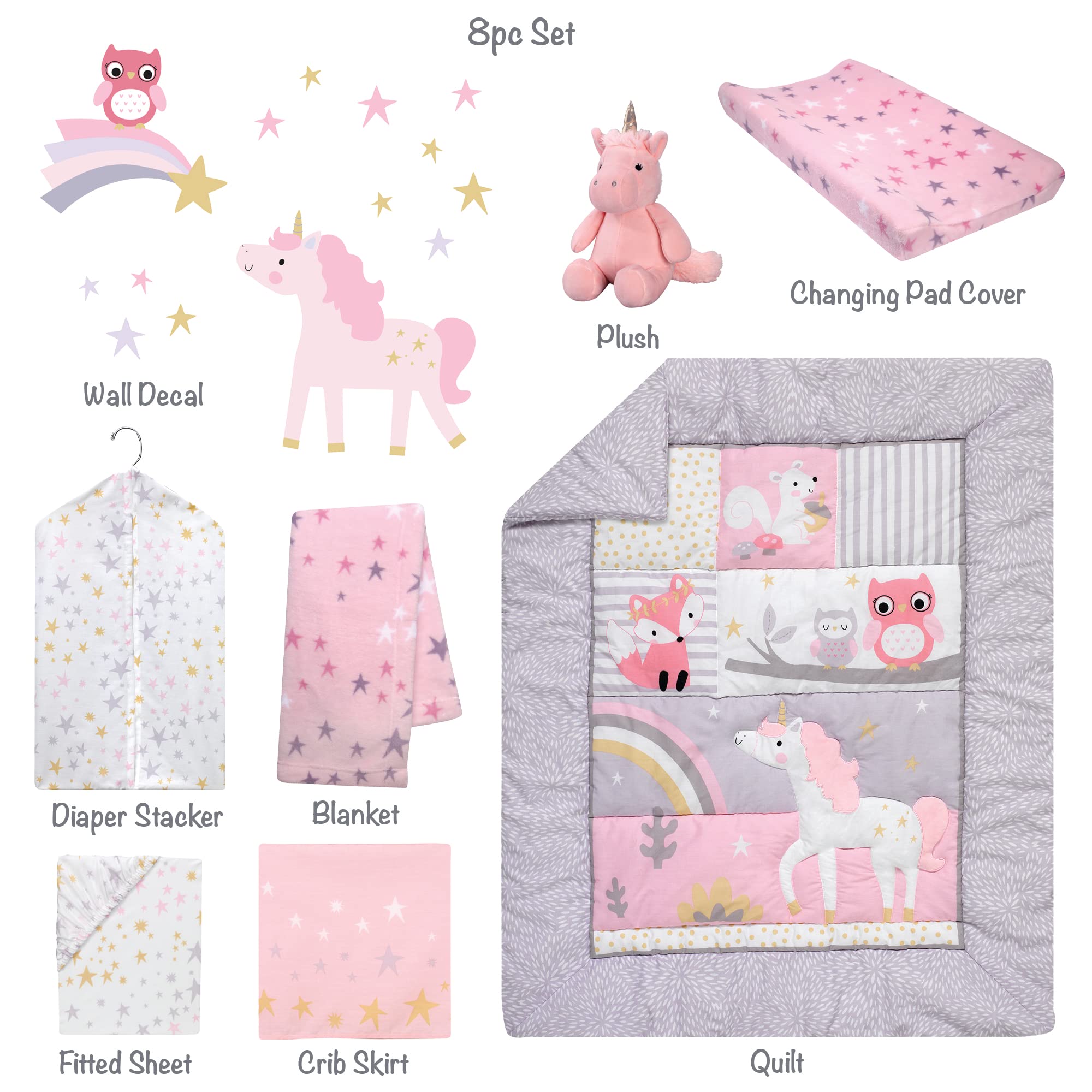 Bedtime Originals Rainbow Unicorn 8-Piece Crib Bedding Set - Pink, Purple