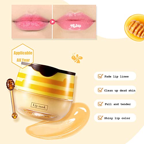Bee Balm Lip Balm Honey Pot, Strawberry Mask Hydrating Prevention Dry and Cracked Lip Scrubs Exfoliator, Moisturizing Propolis Lip Balm Bee Balm with Stick