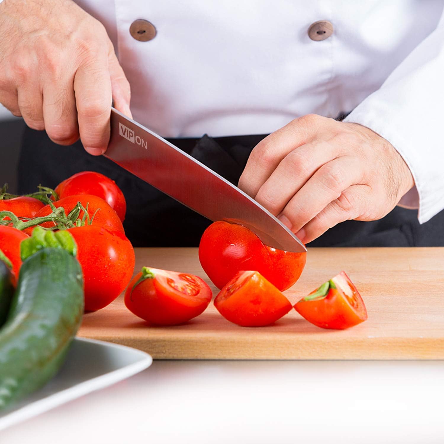 Chef Knife, VIPON 8 inch High Carbon Stainless Steel Kitchen Knife Ergonomic Handle Durable Blade Sharp Butcher Knife with Guard&Gift Box
