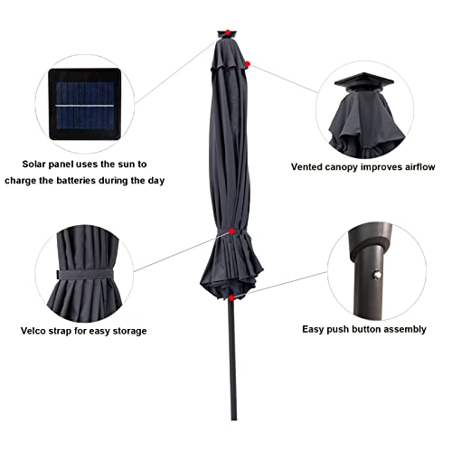 C-Hopetree 10 ft Outdoor Patio Market Table Umbrella with Solar LED Lights and Tilt, Anthracite