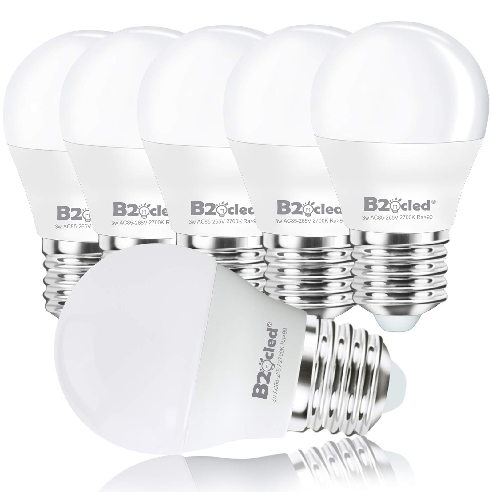 B2ocled Led Light Bulbs, 3W(25W Equivalent), Soft White 2700K, A15 Golf Ball Shape, E26/E27 Based Standard Replacement, 240 Lumens, CRI 90+, 6-Pack