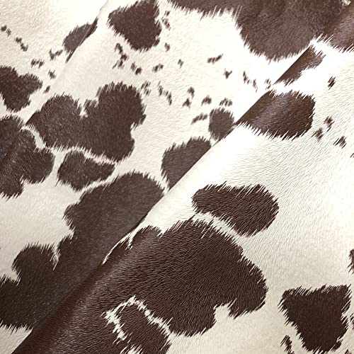 Cow Print Vinyl, Smooth Textured Animal Hide Pattern Faux Leather, Embossed Upholstery Craft and DIY Pleather - Individual 1 Yard Cut 36"x54" (Brown on Cream)