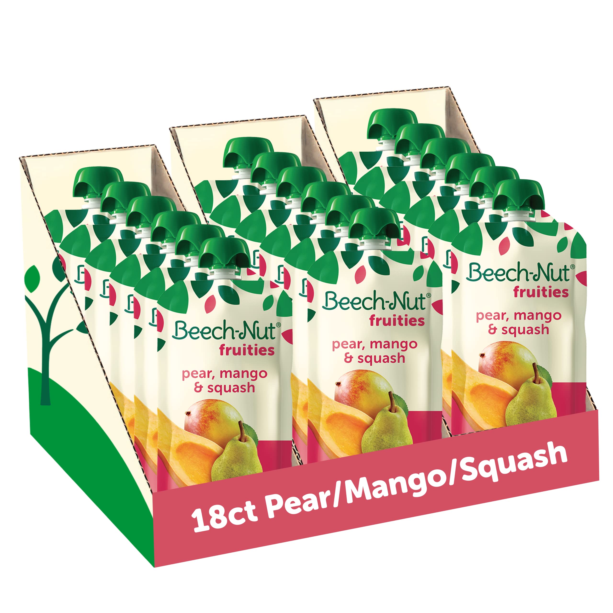 Beech-Nut Baby Food Pouches, Pear Mango Squash Fruit Puree, 3.5 oz (18 Pack)