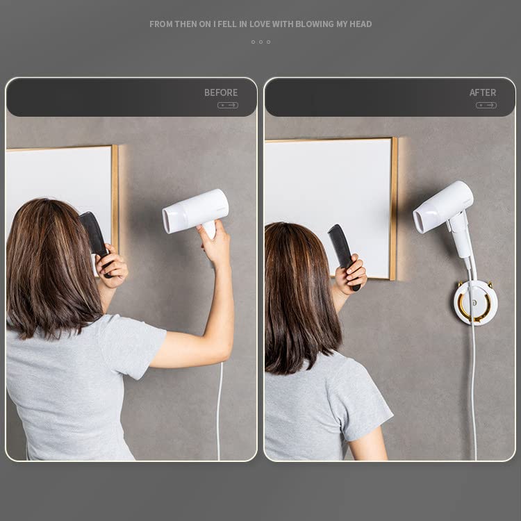 JARPSIRY 360° Adjustable Hands Free Hair Dryer Holder, Wall Mounted Blow Dryer Stand Rack with Cable Hanger, Flexible Lazy Hair Dryer Holder Bathroom Organizer