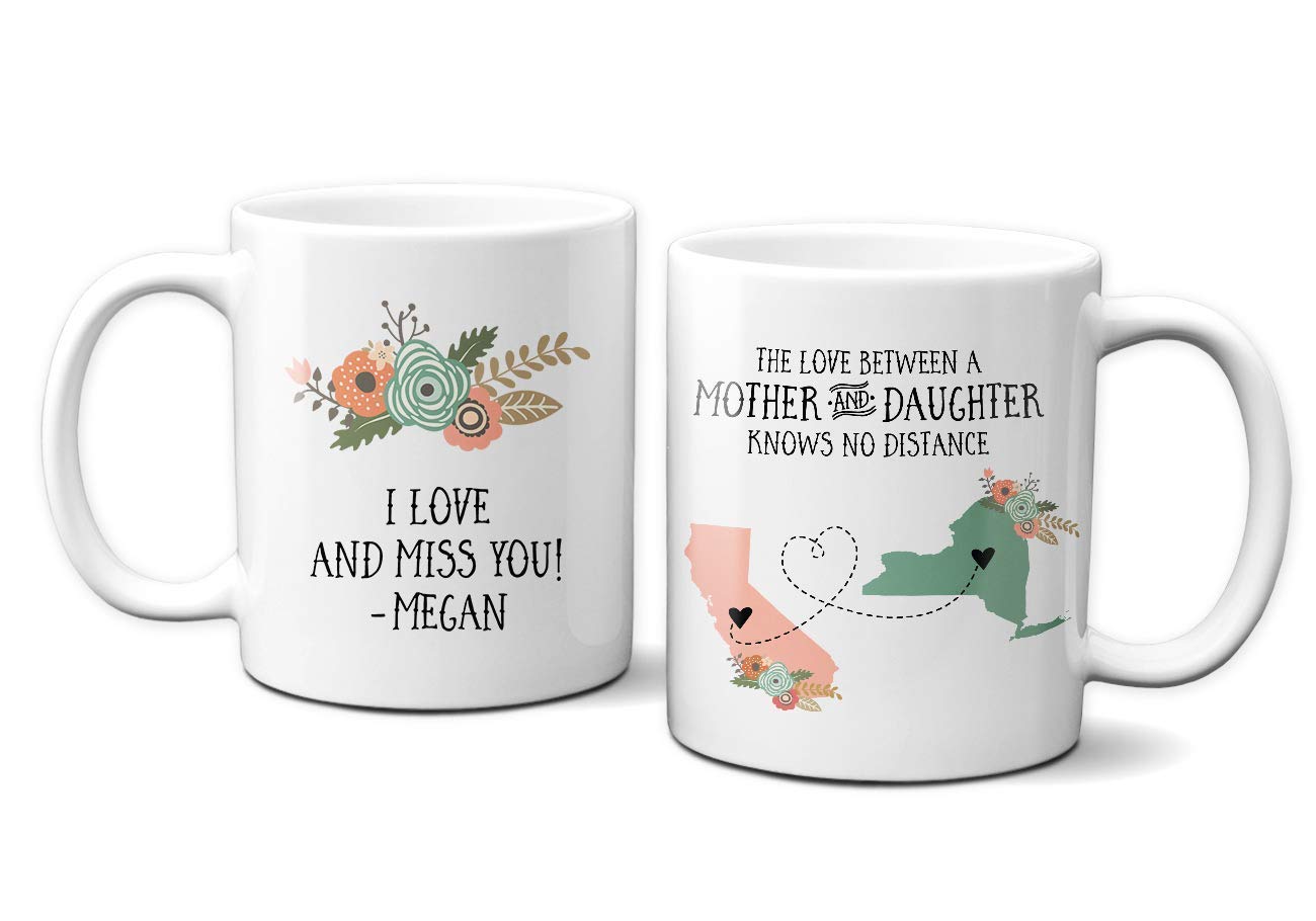 CANARY ROAD Two State Mother Daughter Mug | Gift Wrap Included | Gift For Mom | Gift For Her | Mother Present | Mothers Day Gift | Long Distance Map Gift | Unique Mom Gift | Gift for Daughter