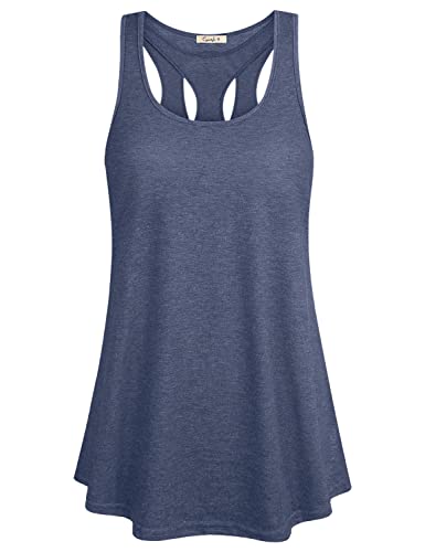 Cyanstyle Round Neck Workout Tank Tops for Women Casual Sleeveless Shirts Loose Fit Navy Blue Small