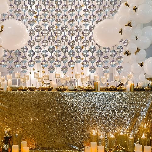 dmjuncong 3 Pcs Disco Party Decorations,6.6×3.3ft Silver Disco Ball Door Foil Curtain, Disco Photo Backdrop with Sequins,for Last Disco Bachelorette Party Decor